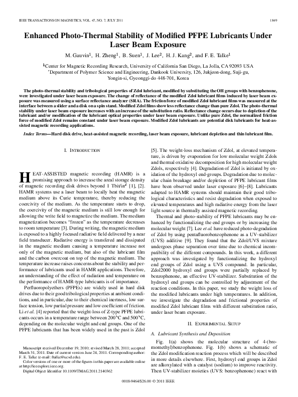 (PDF) Enhanced Photo-Thermal Stability of Modified PFPE Lubricants ...