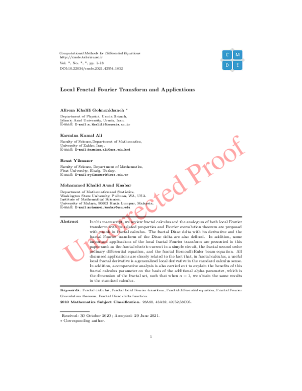Pdf Local Fractal Fourier Transform And Applications
