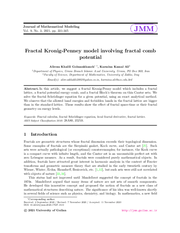 (PDF) Fractal Kronig-Penney model involving fractal comb potential