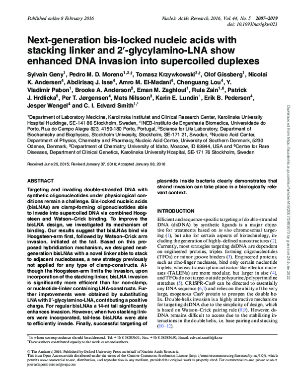 (PDF) Next-generation bis-locked nucleic acids with stacking linker and ...