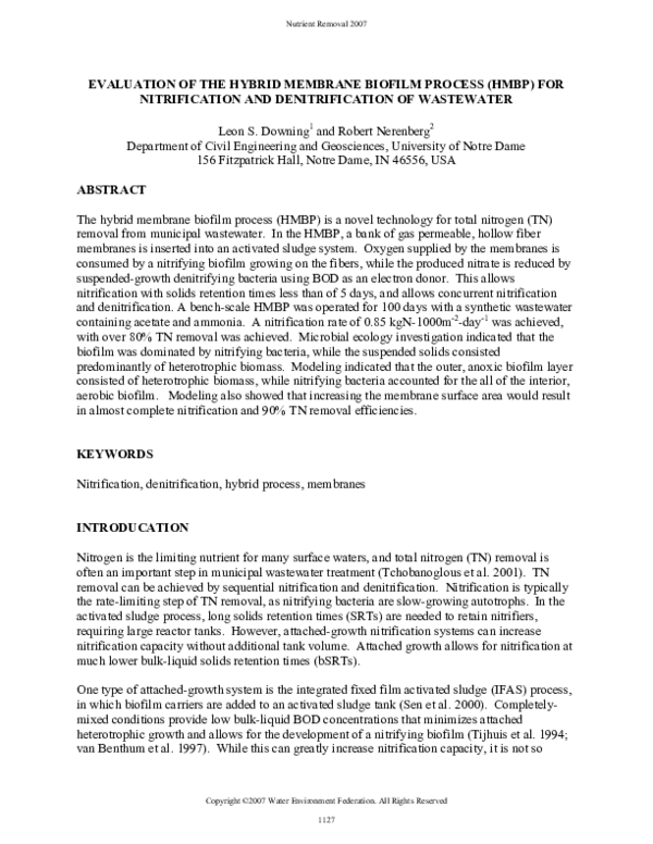 (PDF) Evaluation of the Hybrid Membrane Biofilm Process (HMBP) for ...