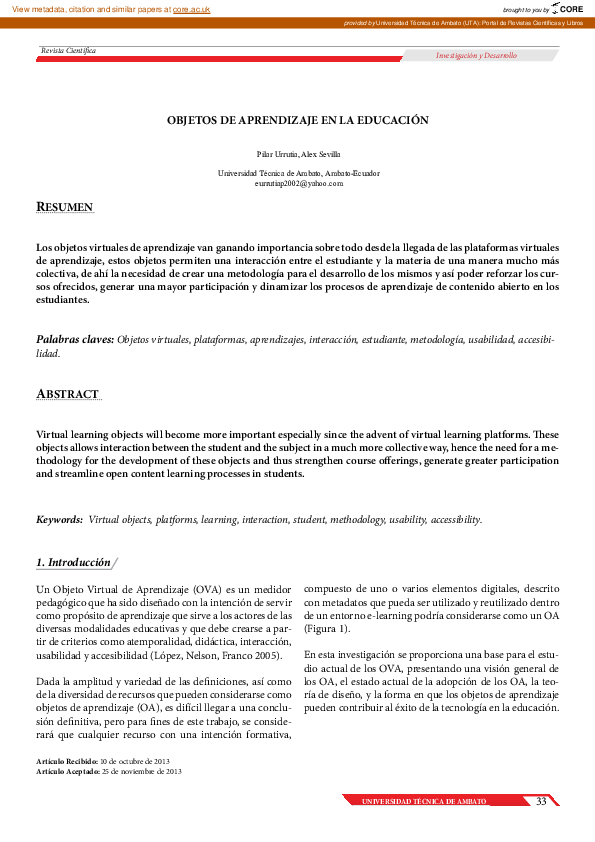 (PDF) Objetos De Aprendizaje en La Educación