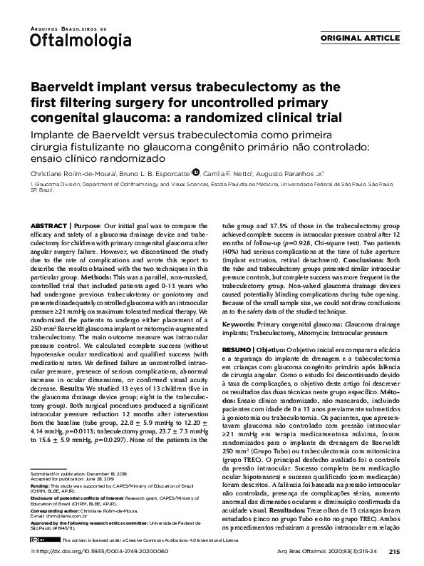 (PDF) Baerveldt implant versus trabeculectomy as the first filtering ...