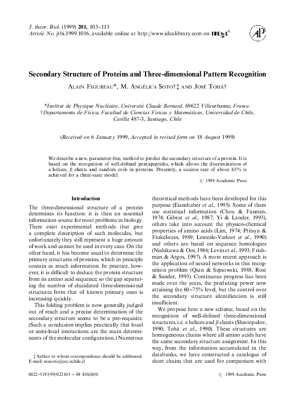 (PDF) Secondary Structure of Proteins and Three-dimensional Pattern Recognition