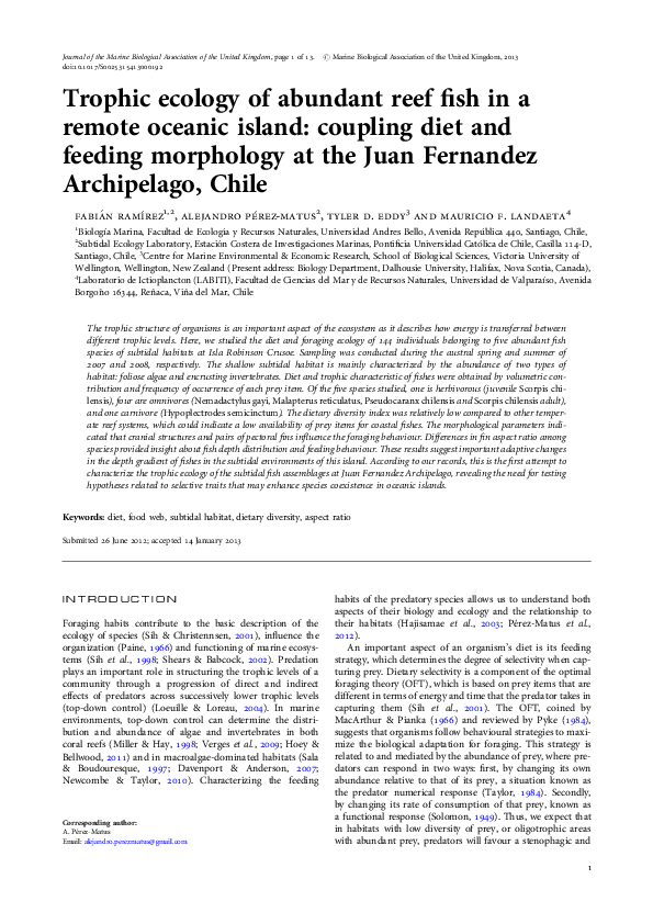 (PDF) Trophic ecology of abundant reef fish in a remote oceanic island ...