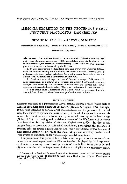 (PDF) Ammonia excretion in the neotenous newt, Necturus maculosus ...