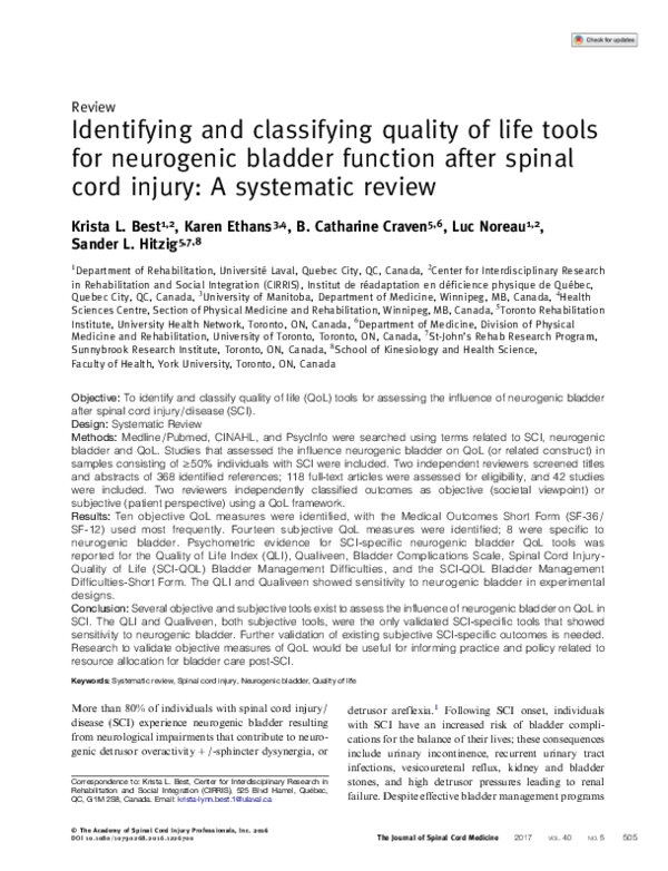 Pdf Identifying And Classifying Quality Of Life Tools For Neurogenic