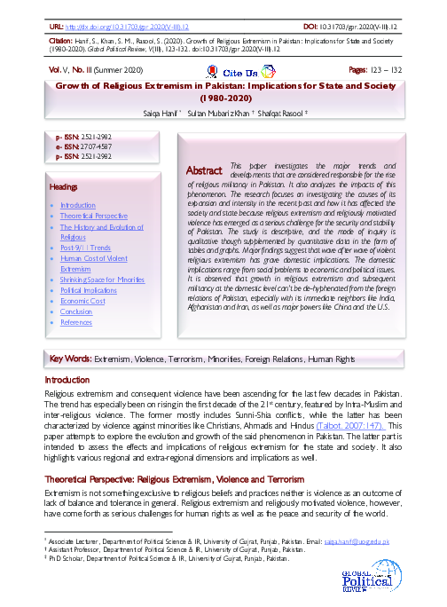 (PDF) Growth of Religious Extremism in Pakistan: Implications for State ...
