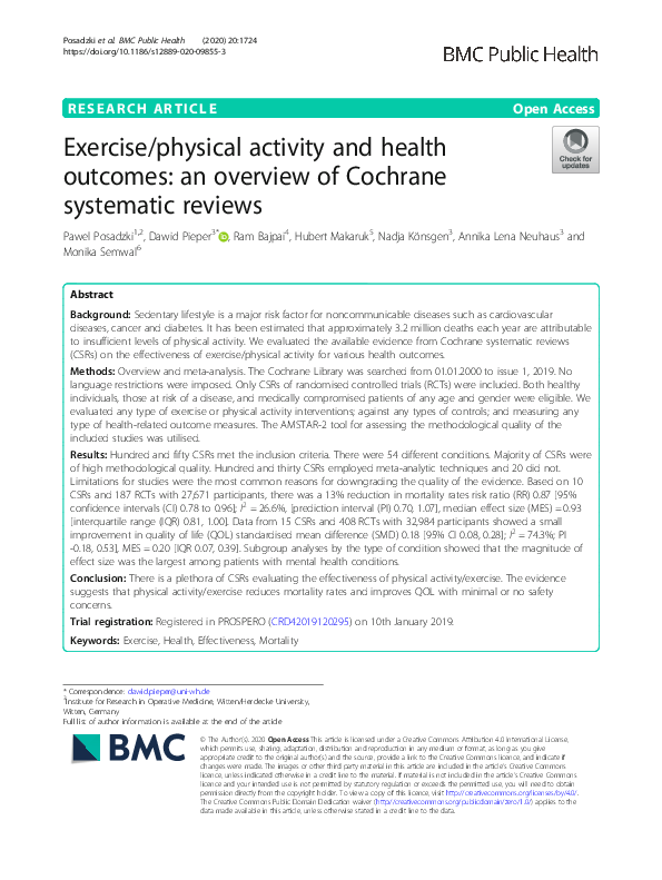 (PDF) Exercise/physical activity and health outcomes: an overview of ...