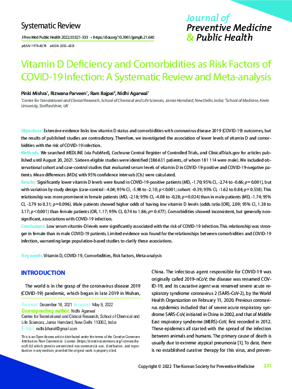 (PDF) Vitamin D Deficiency and Comorbidities as Risk Factors of COVID ...