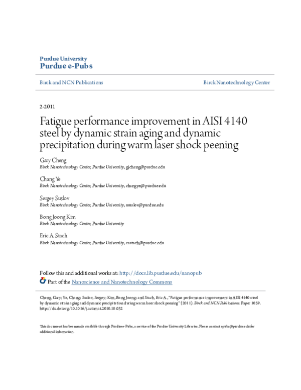 Pdf Fatigue Performance Improvement In Aisi 4140 Steel By Dynamic Strain Aging And Dynamic