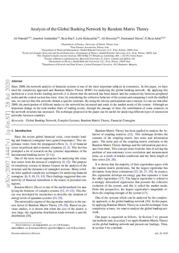 (PDF) Analysis of the Global Banking Network by Random Matrix Theory