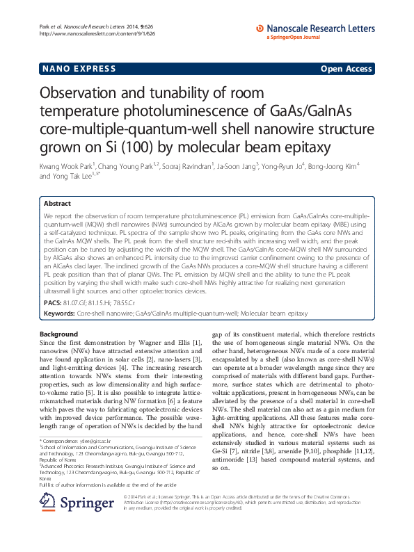 (PDF) Observation and tunability of room temperature photoluminescence of GaAs/GaInAs core ...