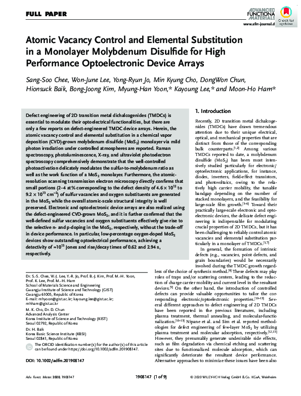 Pdf Atomic Vacancy Control And Elemental Substitution In A Monolayer Molybdenum Disulfide For