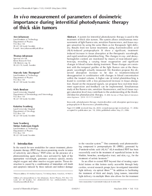 (PDF) In vivo measurement of parameters of dosimetric importance during ...