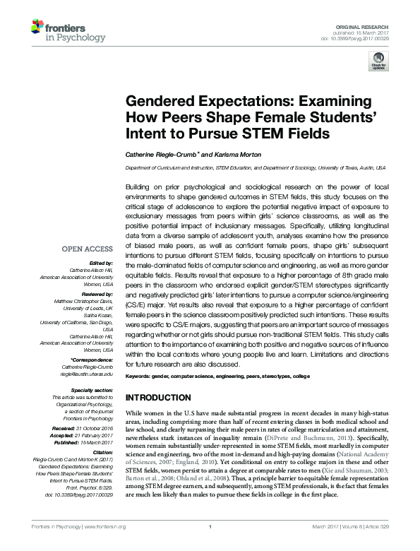 (PDF) Gendered Expectations: Examining How Peers Shape Female Students ...