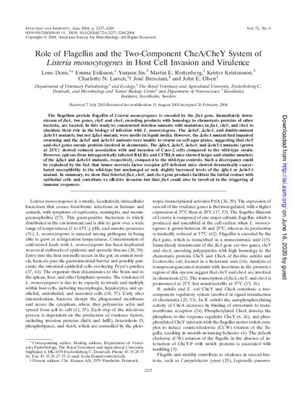 (PDF) Role of Flagellin and the Two-Component CheA/CheY System of ...