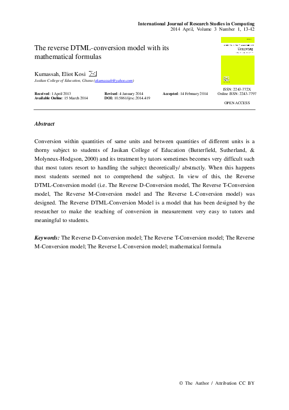 (PDF) Reverse DTML-Conversion Model for Teaching Measurement Conversion