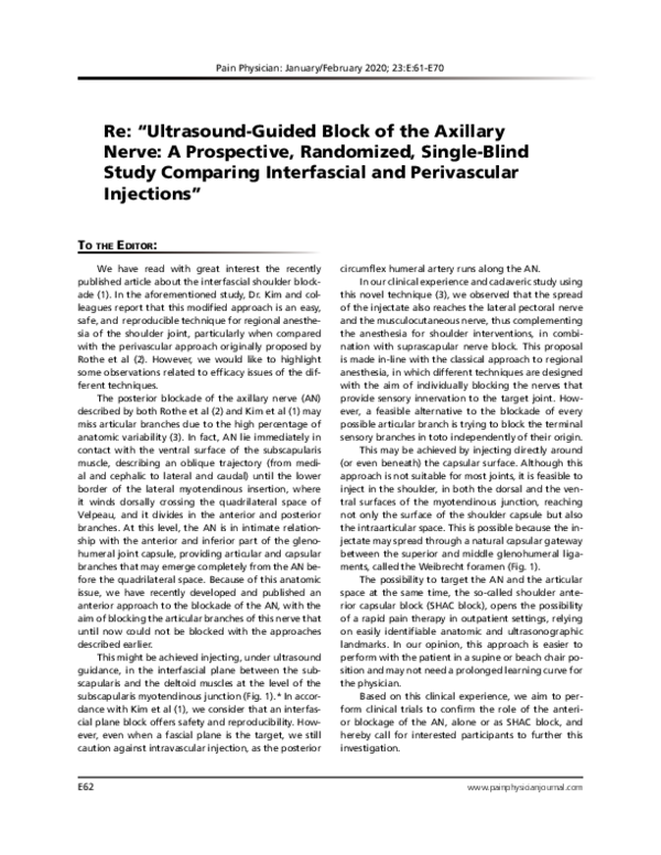 (PDF) Re: “Ultrasound-Guided Block of the Axillary Nerve: A Prospective, Randomized, Single ...