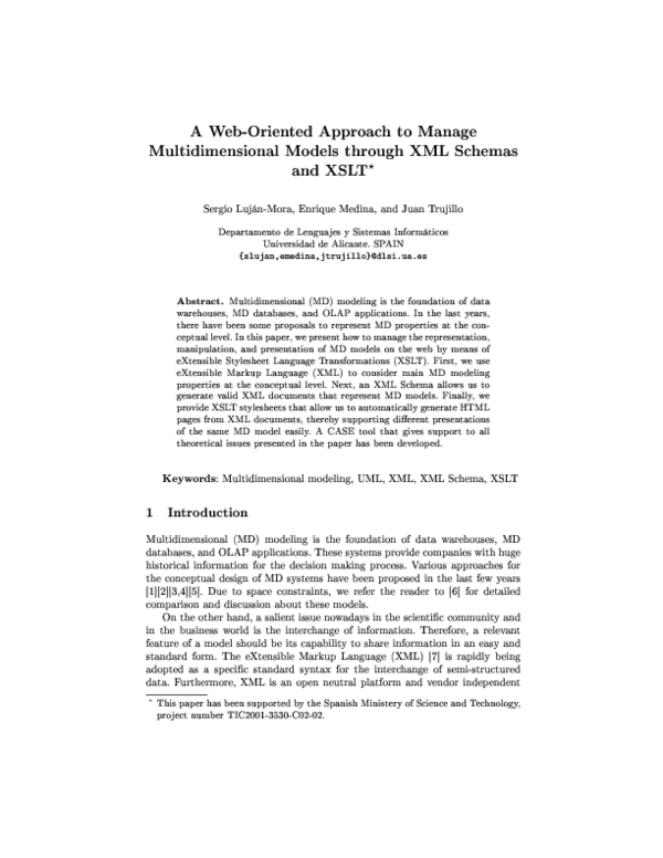 (PDF) A Web-Oriented Approach to Manage Multidimensional Models through XML Schemas and XSLT