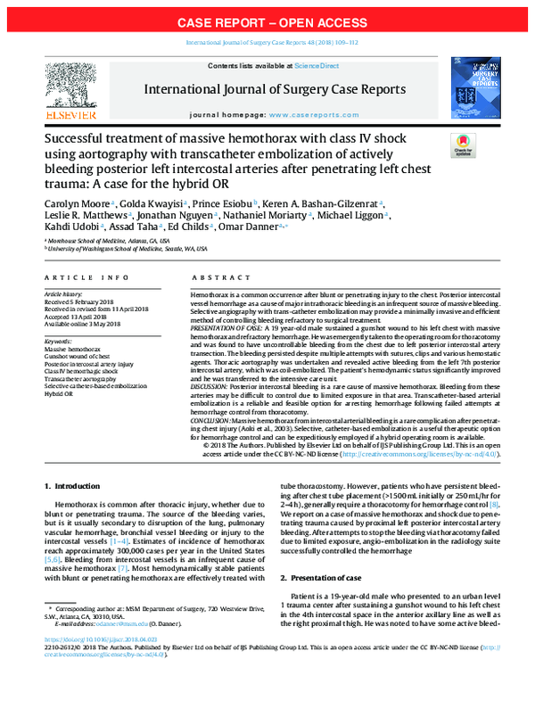 (PDF) Successful treatment of massive hemothorax with class IV shock ...