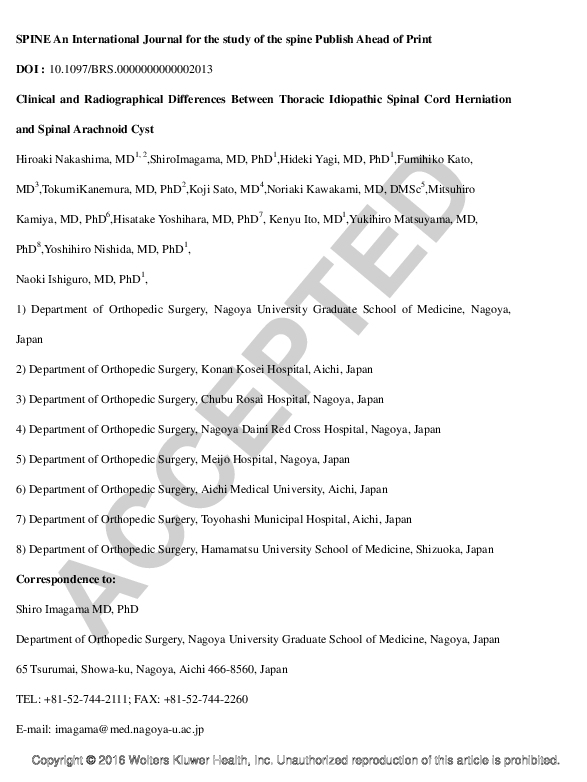 Pdf Clinical And Radiographical Differences Between Thoracic