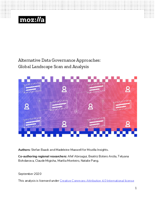 (PDF) Alternative Data Governance Approaches : Global Landscape Scan ... (PDF) Alternative Data Governance Approaches : Global Landscape Scan ...