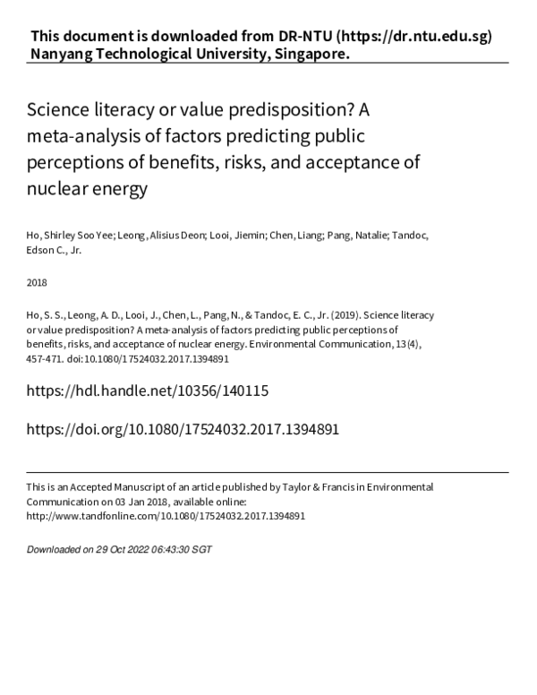 (PDF) Science Literacy or Value Predisposition? A Meta-Analysis of ...