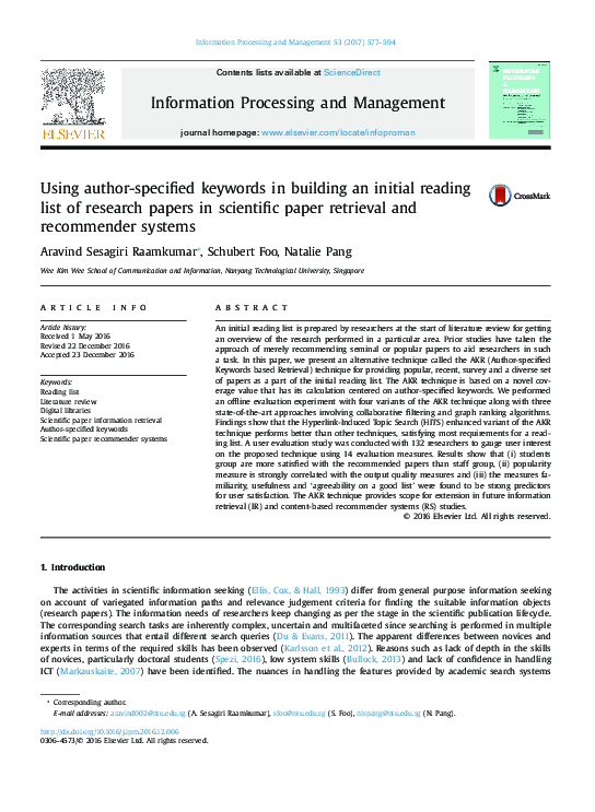 (PDF) Using author-specified keywords in building an initial reading ...