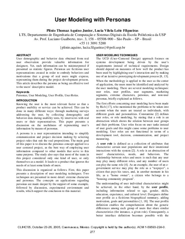 (PDF) User modeling with personas