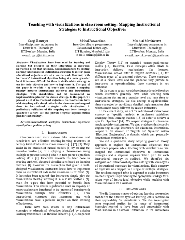 Pdf Teaching With Visualizations In Classroom Setting Mapping Instructional Strategies To