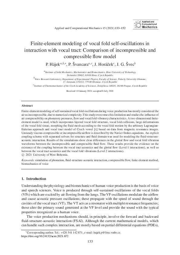 (PDF) Finite-element modeling of vocal fold self-oscillations in interaction with vocal tract ...
