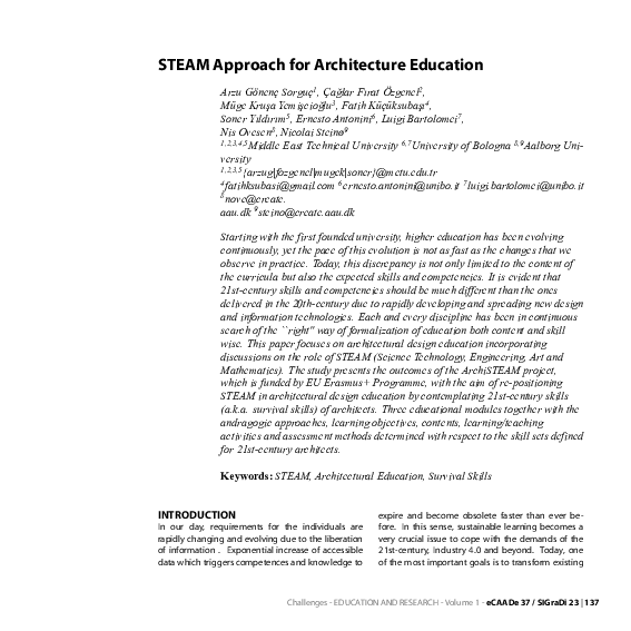 (PDF) STEAM Approach for Architecture Education | Muge Krusa Yemiscioglu - Academia.edu