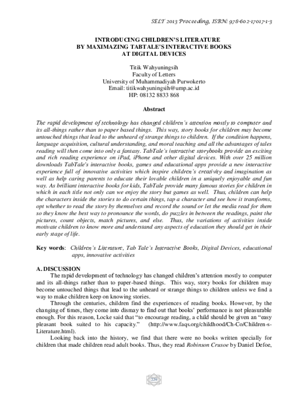 (PDF) Introducing Children’s Literature by Maximazing Tabtale's ...