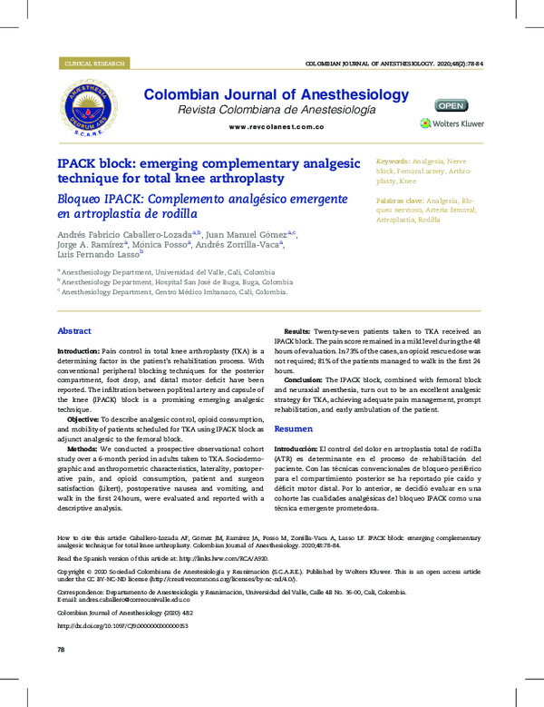 (PDF) IPACK block: emerging complementary analgesic technique for total ...