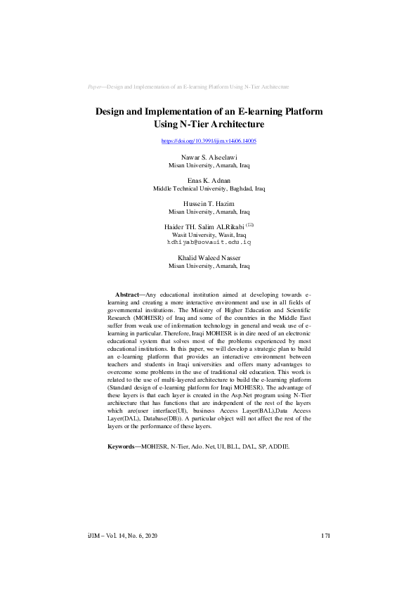 (PDF) Design and Implementation of an E-learning Platform Using N-Tier Architecture