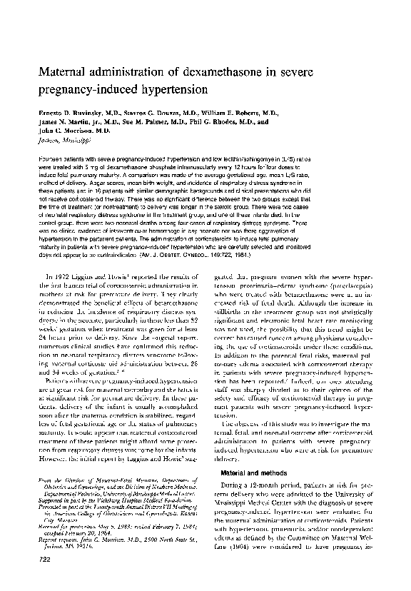 (PDF) Maternal administration of dexamethasone in severe pregnancy ...