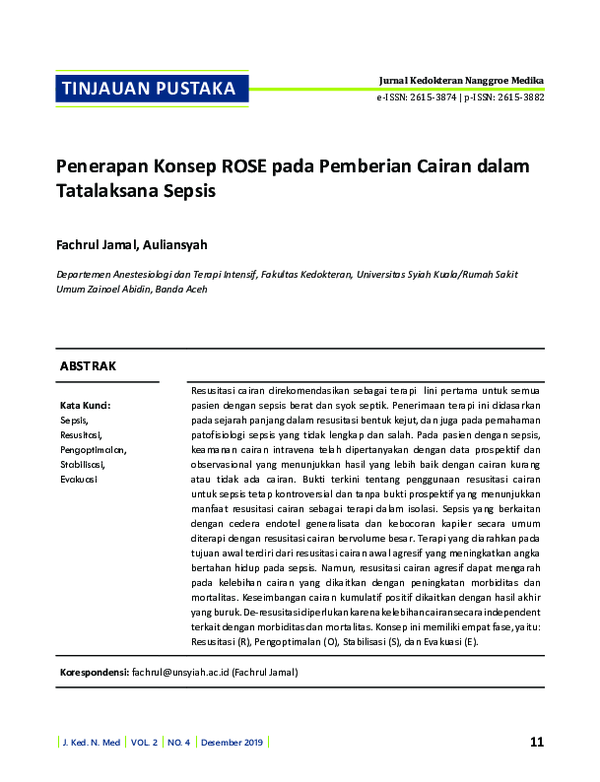 (PDF) Penerapan Konsep ROSE pada Pemberian Cairan dalam Tatalaksana Sepsis