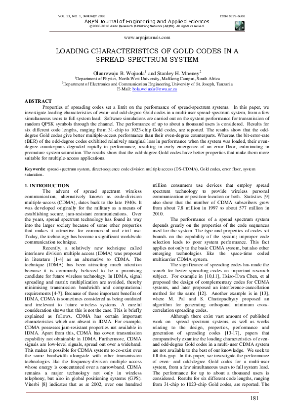 (PDF) Loading Characteristics of Gold Codes in a Spread-Spectrum System | Stanley Mneney ...