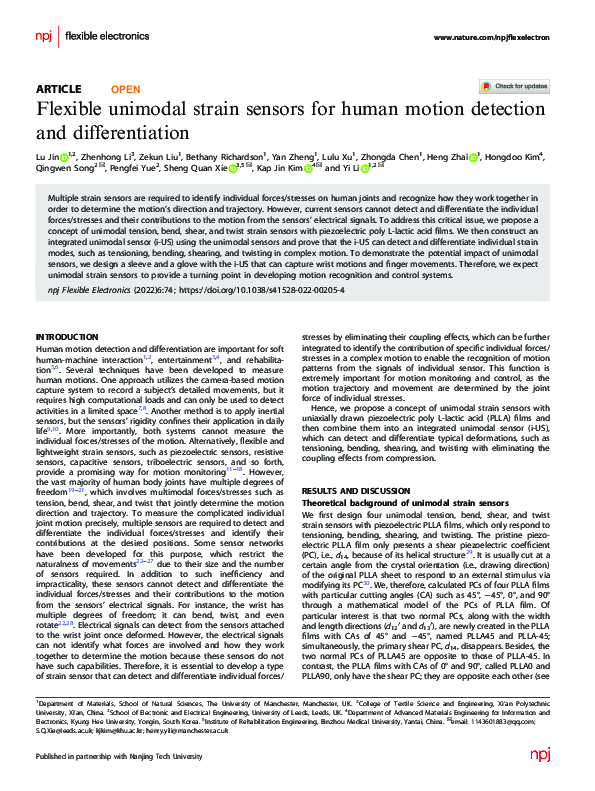 (PDF) Flexible unimodal strain sensors for human motion detection and ...