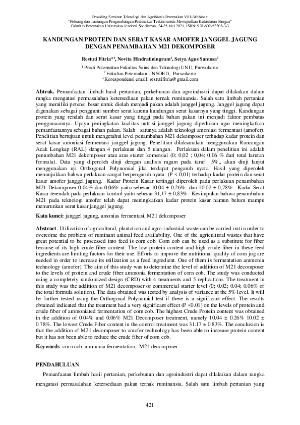 (PDF) Kandungan Protein Dan Serat Kasar Amofer Janggel Jagung Dengan ...