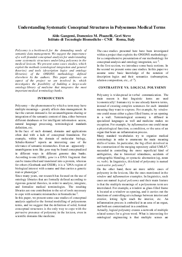 (PDF) Understanding systematic conceptual structures in polysemous medical terms