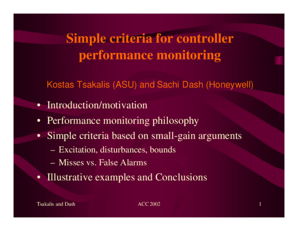 (PDF) Simple criteria for controller performance monitoring