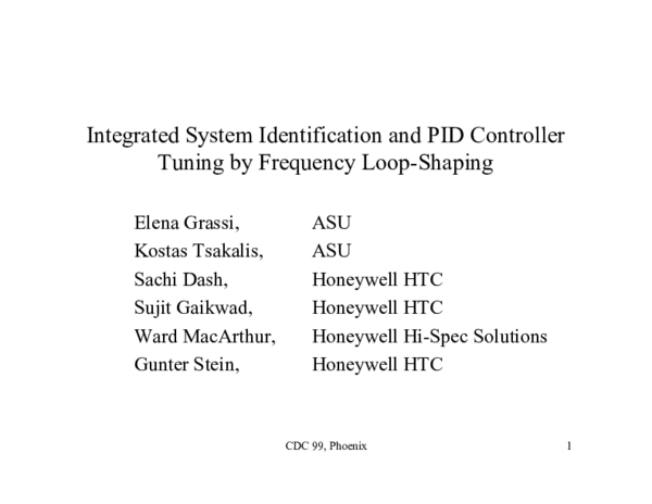 Pdf Integrated System Identification And Pid Controller Tuning By Frequency Loop Shaping 9524