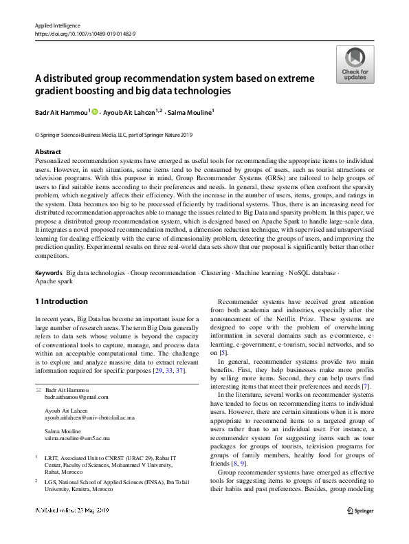 (PDF) A distributed group recommendation system based on extreme ...