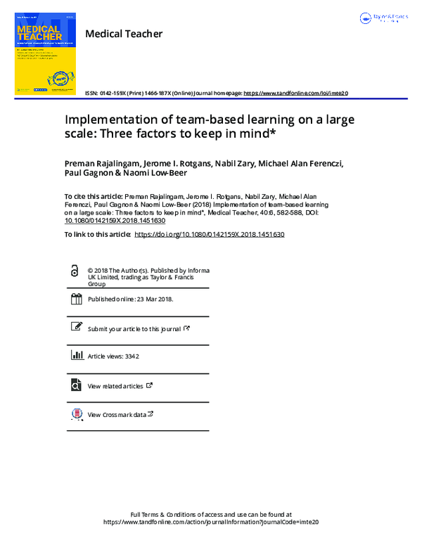 (PDF) Implementation of team-based learning on a large scale: Three factors to keep in mind