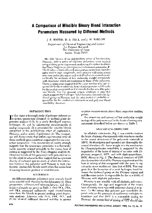 (PDF) A comparison of miscible binary blend interaction parameters ...