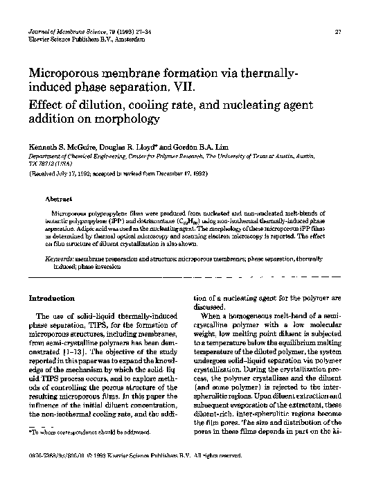 (PDF) Microporous membrane formation via thermally-induced phase ...