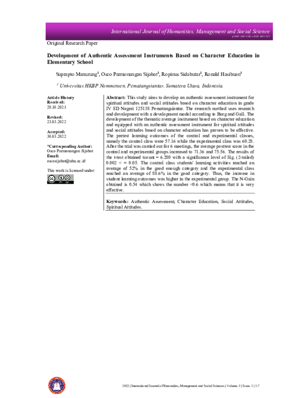 (PDF) OPS Development of Authentic Assessment Instruments Based on Character Education in ...