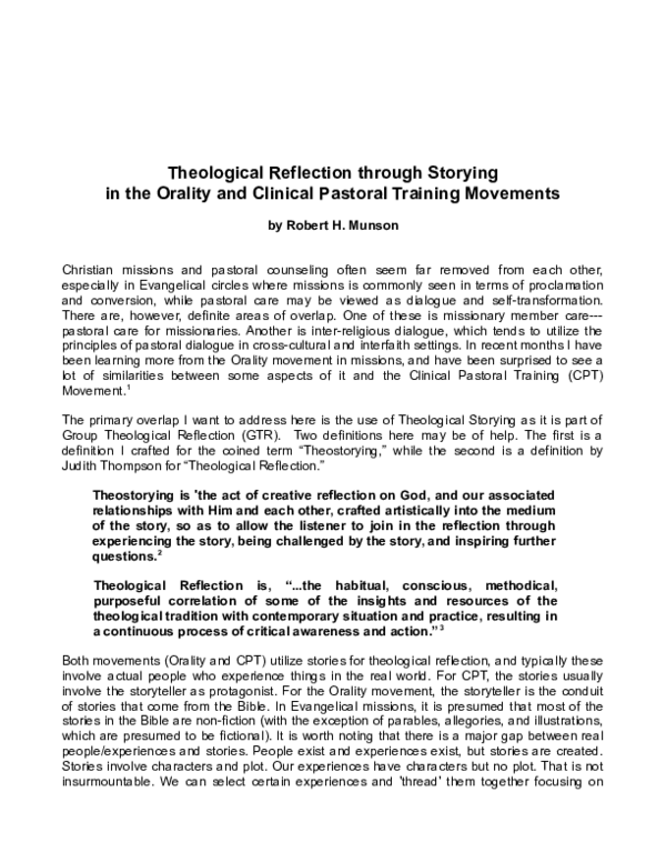 (DOC) Theological Reflection through Storying in the Orality and ...